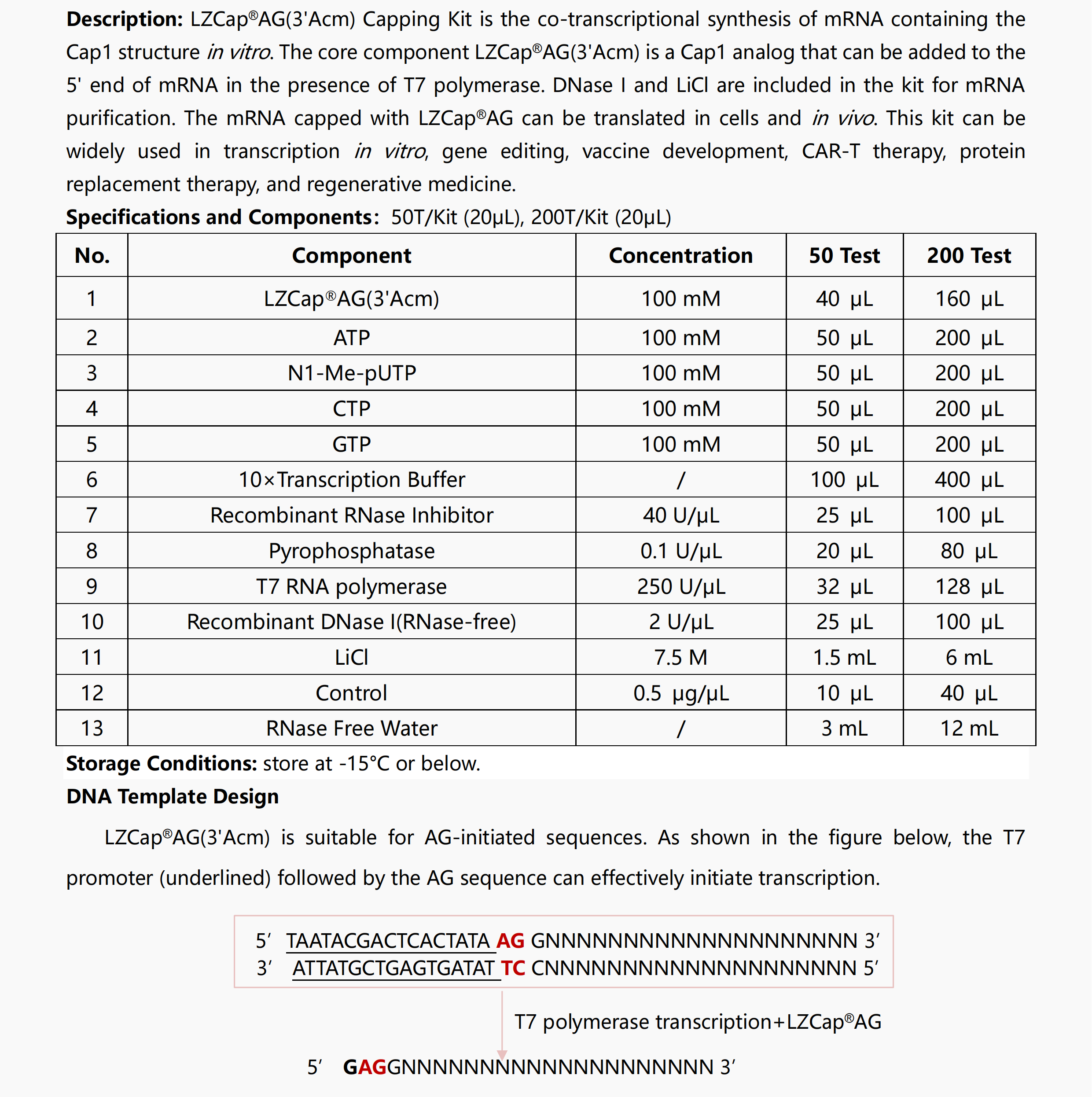 LZCap AG(3'Acm) Capping Kit（N1-Me-pUTP）